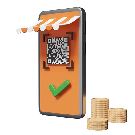 3d Orange Mobile Phone Or Smartphone With Store Front Barcode Qr Code Scanning Check Mark
