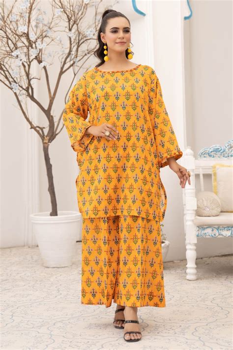 2pc Unstitched Printed Lawn Shirt Trouser Simple Dress Casual