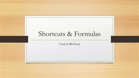 excel shortcuts and formulas ppt