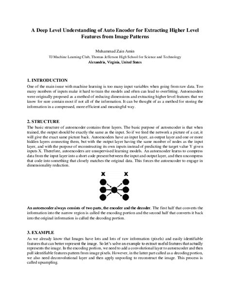 Doc A Deep Level Understanding Of Auto Encoder For Extracting Higher