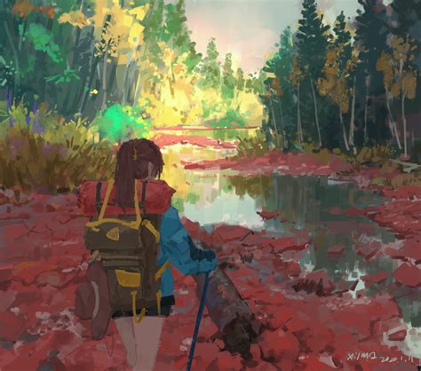Safebooru 1girl Artist Name Backpack Bag Black Shorts Blue Jacket