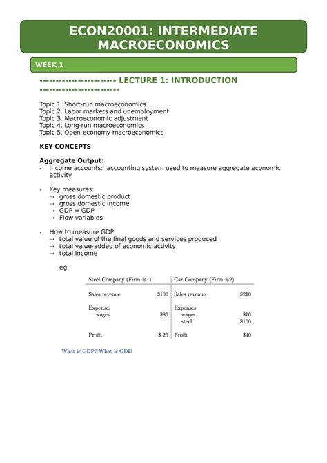 Macroeconomics Intermediate Macro Notes F Lecture 1 Introduction Topic 1 Short Run