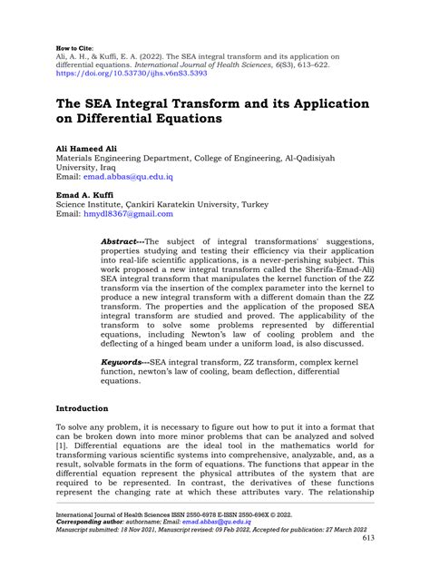 Download Pdf The Sea Integral Transform And Its Applications On Ordinary Differential Equations
