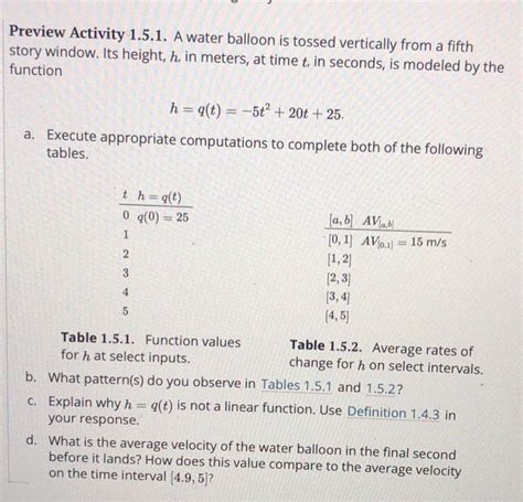Solved Preview Activity 1 5 1 A Water Balloon Is Tossed