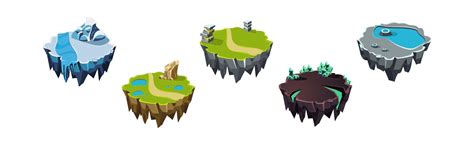 Premium Vector Floating Island Platforms With Different Landscape Vector Set