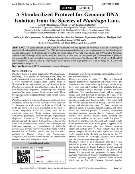 Pdf A Standardized Protocol For Genomic Dna Isolation From The