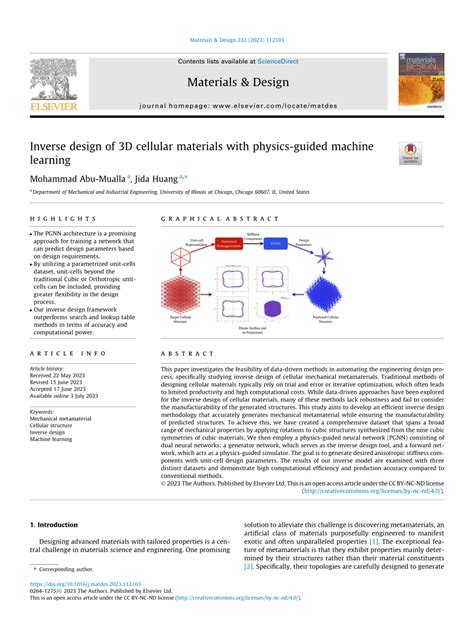 Pdf Inverse Design Of 3d Cellular Materials With Physics Guided Machine Learning