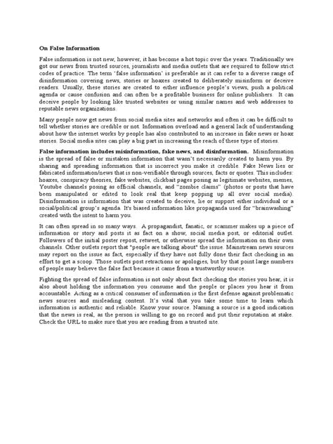 On False Information Pdf Entertainment Communication
