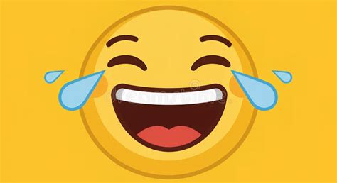 Laughing Emoji With Tears Illustration On Yellow Background For Digital