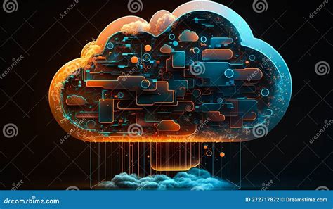 Glowing Cloud Icon Technology Concept Exploded Panel With Cloud