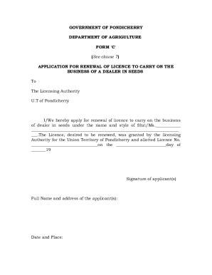 Fillable Online FORM C See Clause 11 APPLICATION FOR RENEWAL Fax