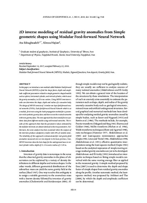pdf 2d inverse modeling of residual gravity anomalies from simple
