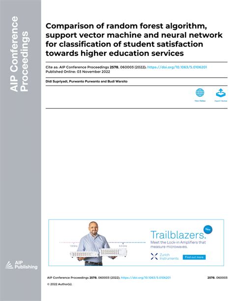 Pdf Comparison Of Random Forest Algorithm Support Vector Machine And