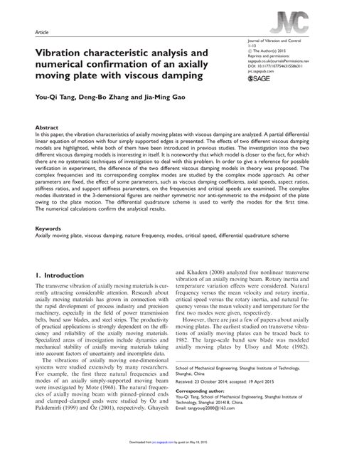Pdf Vibration Characteristic Analysis And Numerical Confirmation Of An Axially Moving Plate