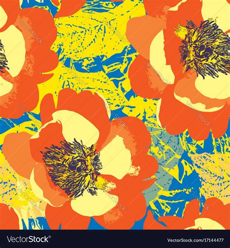Abstract Floral Seamless Pattern Pop Art Style Vector Image