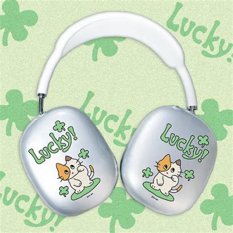 이레케이스앤굿즈 클로버고양 에어팟맥스케이스 클리어 투명젤리 투명하드 케이스