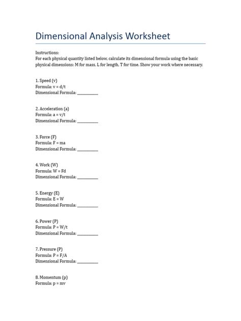 Dimensional Analysis Worksheet Pdf