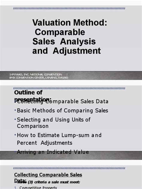 Valuation Method Comparable Sales Analysis And Adjustment Pdf Sales Real Estate Appraisal