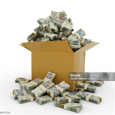 흰색 배경에 분리된 아이티 구르지 노트로 가득 찬 골판지 상자의 3d 렌더링 0명에 대한 스톡 사진 및 기타 이미지 0명 가나 가득 찬 Istock