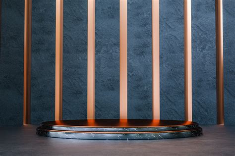 제품 프리젠 테이션을위한 황금 세부 사항이있는 검은 대리석 스탠드 우아하고 현대적인 장면 3d 렌더 0명에 대한 스톡 사진 및 기타 이미지 Istock