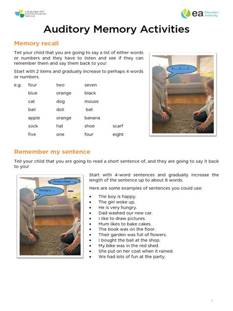 Auditory Memory Activities 1 Pdf Toys