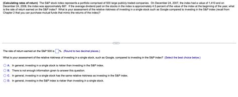 Solved Calculating Rates Of Return The S P Stock Index Chegg
