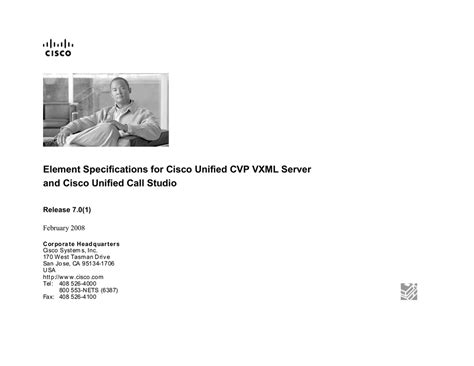 Element Specifications For Cisco Unified CVP VXML Server Release 7 0 1