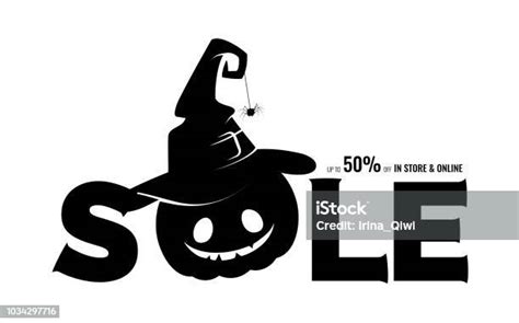 할로윈 호박 마녀 모자와 텍스트 판매에서의 검은 실루엣 거미에 대한 스톡 벡터 아트 및 기타 이미지 거미 거미줄 검은색 Istock