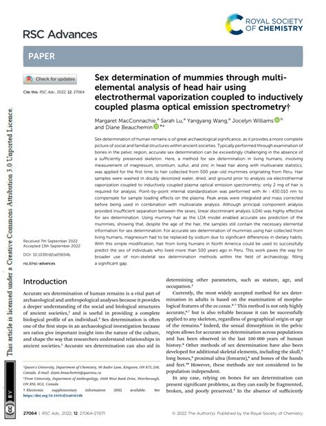 Pdf Sex Determination Of Mummies Through Multi Elemental Analysis Of Head Hair Using