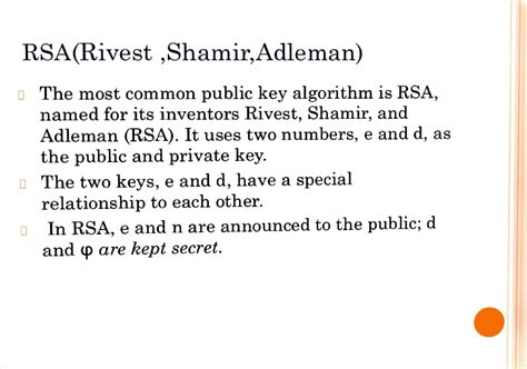 Rsa Algorithm Notes Rsarivest Shamiradleman O The Most Common