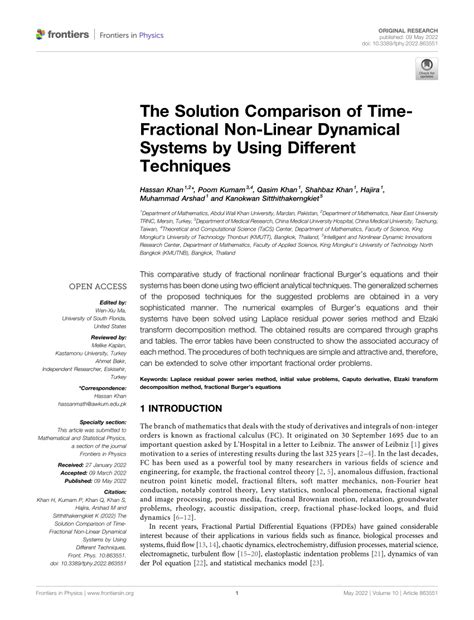 Pdf The Solution Comparison Of Time Fractional Non Linear Dynamical Systems By Using Different