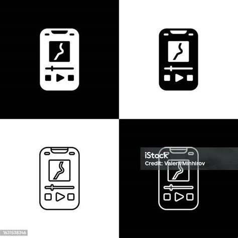 흑백 배경에서 격리된 음악 플레이어 아이콘을 설정합니다 휴대용 음악 장치 벡터 Lcd에 대한 스톡 벡터 아트 및 기타 이미지 Lcd Mp3 플레이어 검은색 Istock