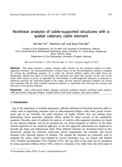 Pdf Nonlinear Analysis Of Cable Supported Structures With A Spatial