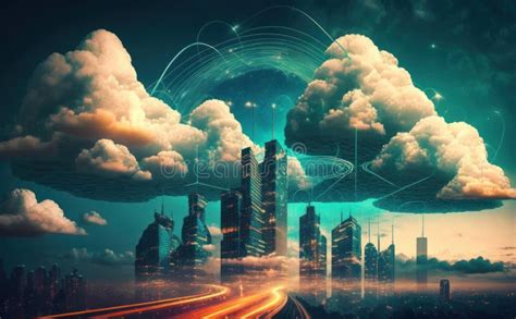 Cloud Computing Concept Smart City Wireless Internet Communication Stock Illustration