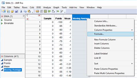 solved moving average and weighted moving average on a data set jmp user community