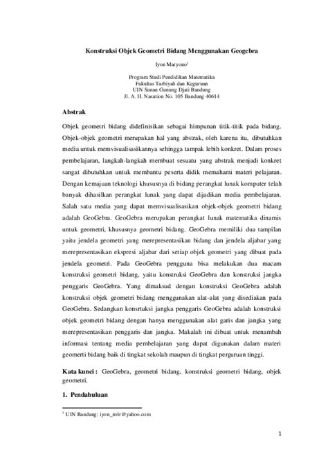 Pdf Konstruksi Objek Geometri Bidang Menggunakan Geogebra Iyon