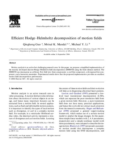 Pdf Efficient Hodgehelmholtz Decomposition Of Motion Fields