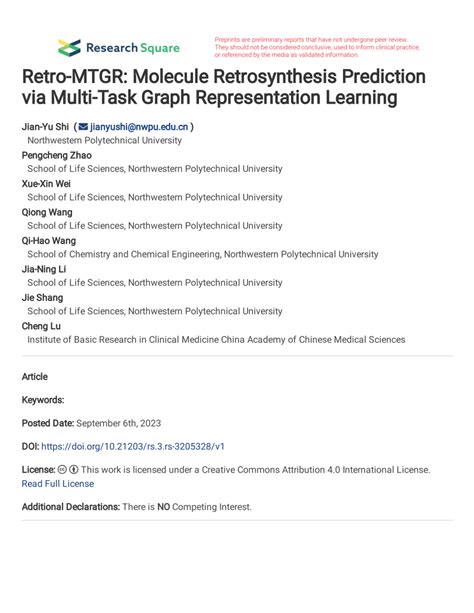 Pdf Retro Mtgr Molecule Retrosynthesis Prediction Via Multi Task Graph Representation Learning
