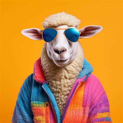 Premium Photo A Sheep Wearing Sunglasses And A Jacket With The Word Lamb On It