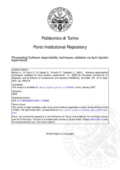 Pdf Software Dependability Techniques Validated Via Fault Injection Experiments