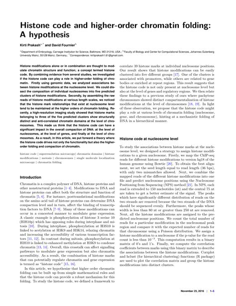 Pdf Histone Code And Higher Order Chromatin Folding A Hypothesis