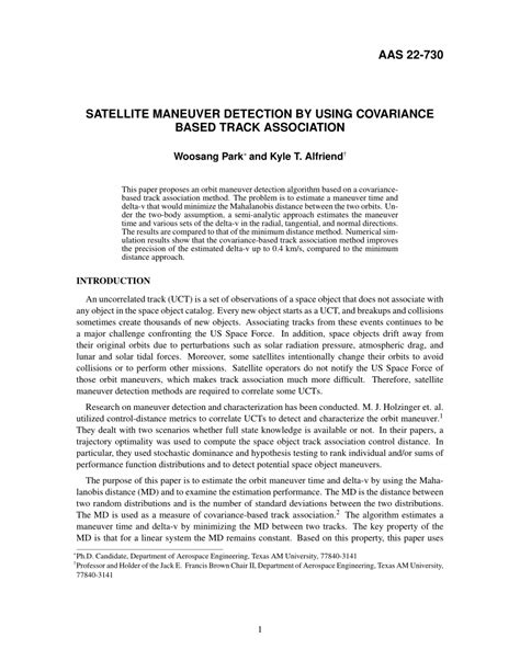 Pdf Satellite Maneuver Detection By Using Covariance Based Track Association