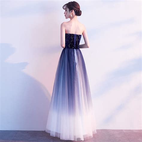 Blue Gradient Tulle Simple A Line Party Dress Blue Gradient Formal Dr