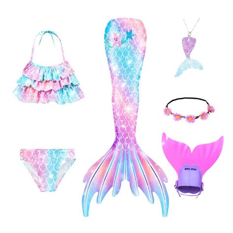 5ชิ้น เซ็ตสาวหางนางเงือกชุดว่ายน้ําเด็กงานเลี้ยงวันเกิดคอสเพลย์เครื่องแต่งกายของขวัญ Shopee