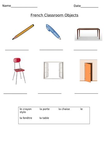 French Classroom Objects Worksheet Teaching Resources