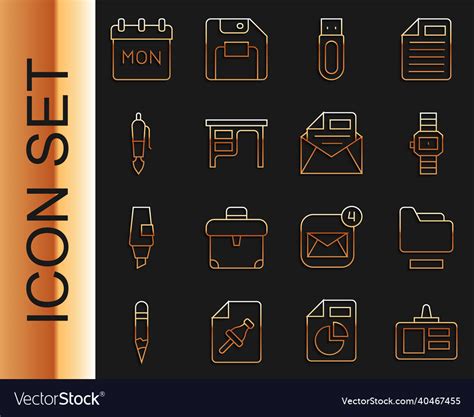 Set Line Identification Badge Document Folder Vector Image
