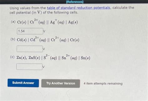 [solved] using values from the table of standard reduction