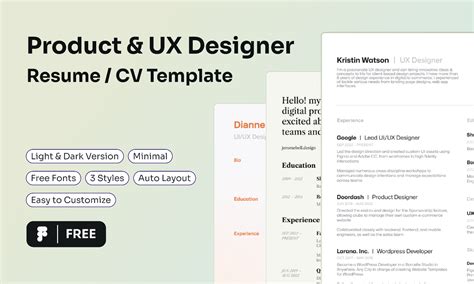 Product And Ux Designer Resume Cv Template Figma