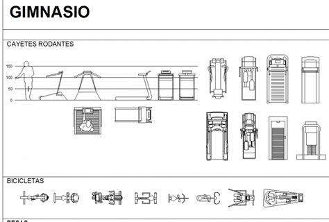 2d View Of Gyming Equipment Blocks Detail Layout File In Autocad Format