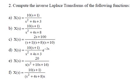 solved compute the inverse laplace transforms of the